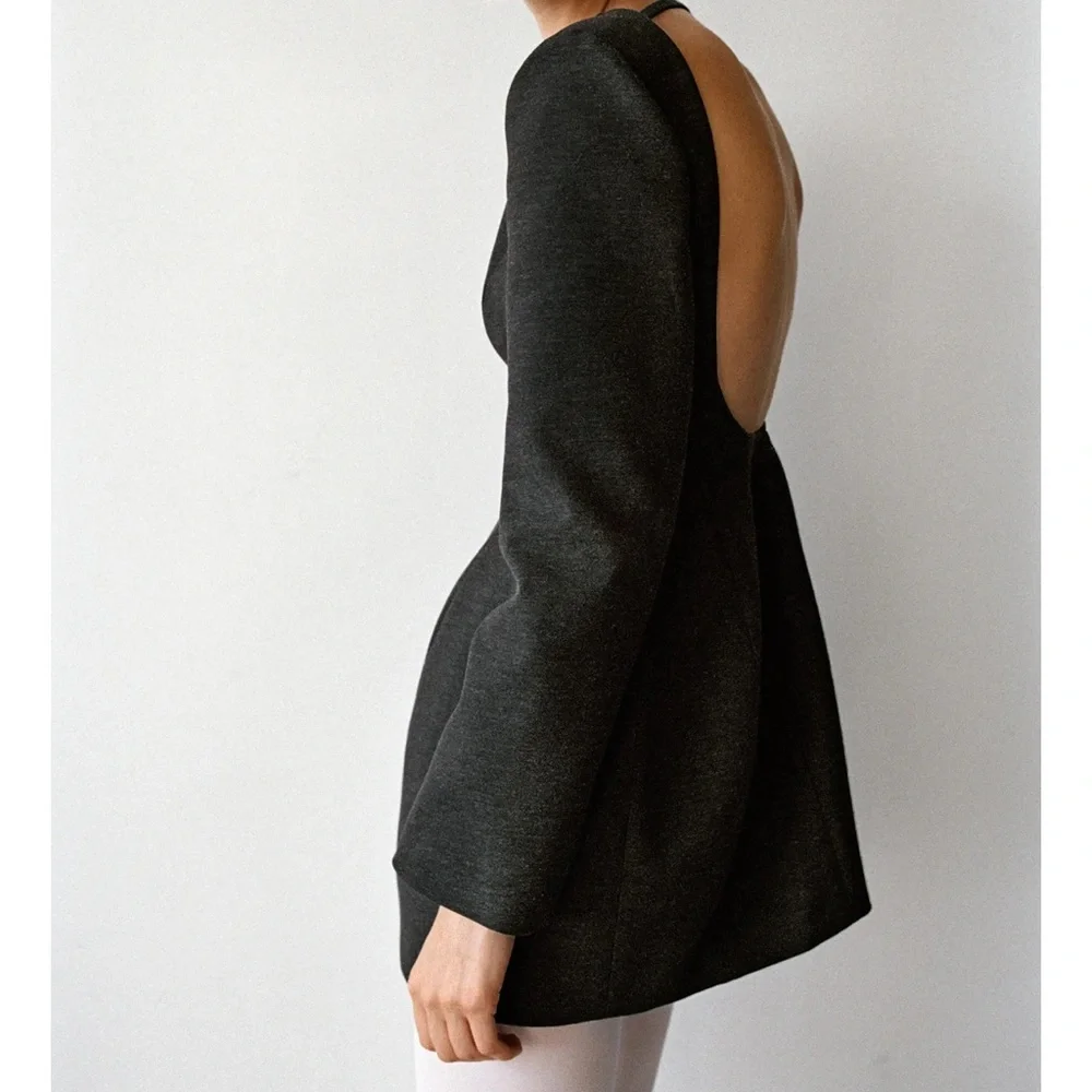 Zara | Dresses | Zara Open Back Dress Dark Grey Zw Collection Nwt ...